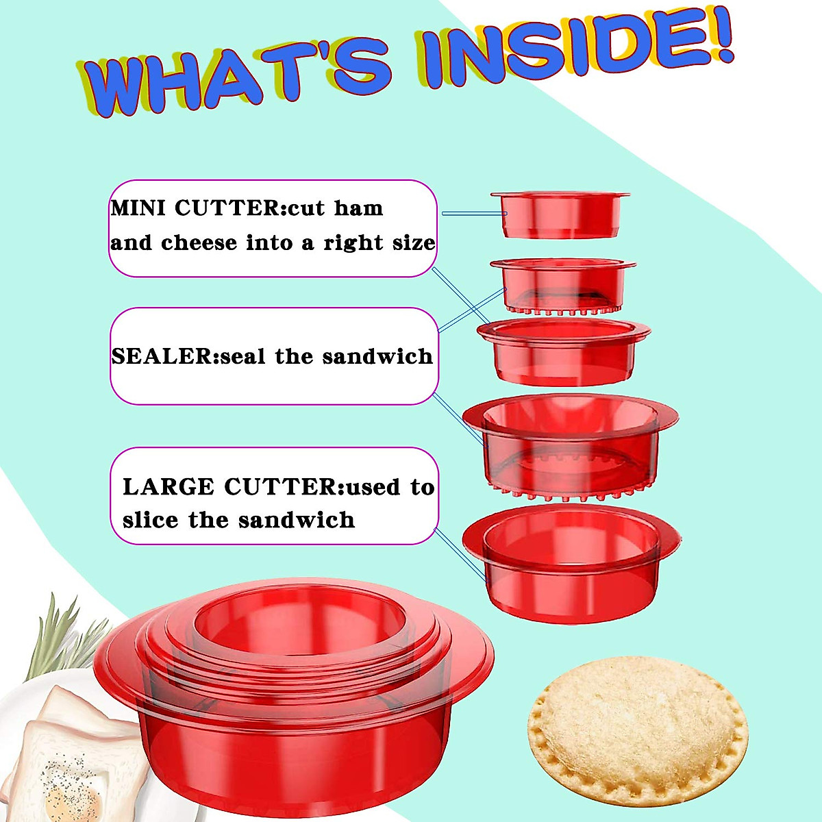 Sandwich cutter and sealer Set Uncrustables Sandwich Cookie Bread Pancake Maker Perfect for Kids Lunchbox and Bento Box (RED) …