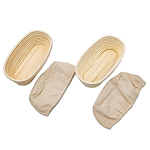 Set of 2 9.7 Inch Oval Rattan Bread Dough Sourdough Proofing Baskets with Fabric Liners by Blue ridge Basket Company