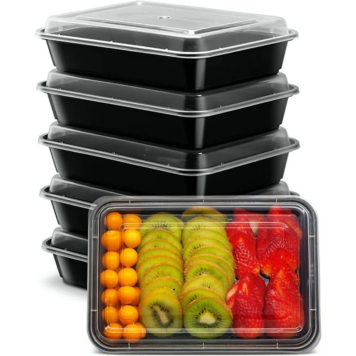 Nicole Fantini 16oz Disposable Black Meal Prep/Bento Box with Clear Dome Lids - Rectangular Plastic Meal Containers - Leak Proof and Reusable Box : Perfect For Salad, Meal Prep and Fruits : Set of 10