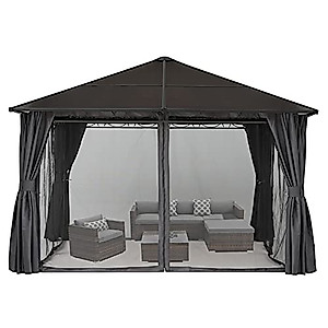 COOSHADE 10×10 Hardtop Patio Gazebos Waterproof Outdoor Gazebo with Curtains and Mosquito Netting (Dark Grey)