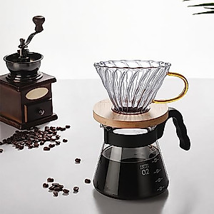 Gute Glass Coffee Dripper/Filter - Cone Glass Pour Over Coffee Dripper with Bamboo Stand & Handle, 1-4 Cups Drip Coffee Maker Funnel Accessories for Home, Office
