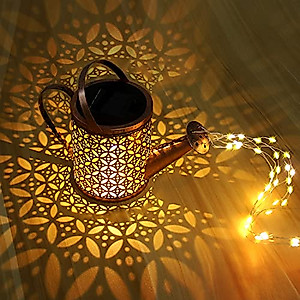 Solar Watering Can with Lights, Outdoor Solar Garden Lights,Garden Decor, Garden Solar Lights Outdoor Decorative Solar Powered,Hanging Lantern Waterproof,Metal Solar Waterfall Lights for Yard Patio