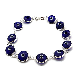 MYSTIC JEWELS by Dalia - Sterling Silver Classic Evil Eye Bracelet, 7.5 inch, Protection for Good Luck (Navy Blue)