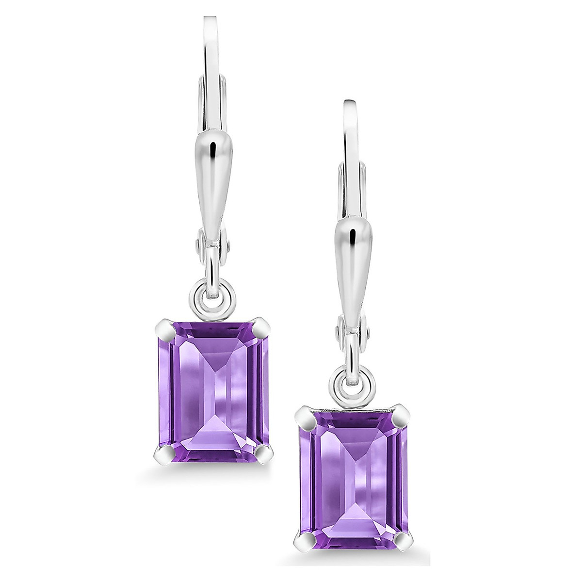 Gem Stone King 925 Sterling Silver 8X6MM Emerald Cut Gemstone Birthstone Leverback Drop Dangle Earrings For Women