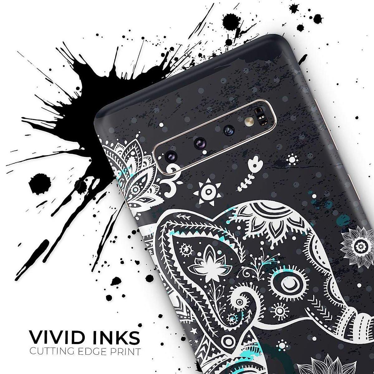 DesignSkinz Aztec Elephant Blue Accented Modern Illustration Protective Vinyl Decal Wrap Skin Cover Compatible with The Samsung Galaxy S20 (Screen Trim & Back Glass Skin)