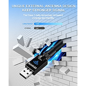 Long Range USB Bluetooth Adapter for PC USB Bluetooth Dongle Wireless Bluetooth Adapter for Headphones Speakers, 328FT / 100M,5.0 Bluetooth Transmitter Receiver for Windows 10/8 / 8.1/7