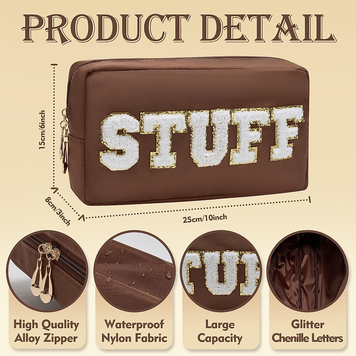 Burskit Preppy Makeup Bags Stoney Clover 4 Pcs Travel Organizer Patch Bag Large Varsity Chenille Letter Cosmetic Toiletry Preppy Stuff Cute Bags Portable Pouch Storage Purse Bag Set