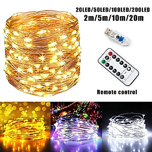 Ruipunuosi Remote Control String Lights, Led Fairy Lights- 20/50/100/200 LEDs Waterproof Flexible String Lights Battery Operated for Bedroom Home Wedding Christmas Festival