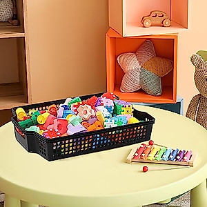 Gloreen 6 Pack A4 Paper Stacking Storage Basket Tray, Black, Shallow Baskets for Storage