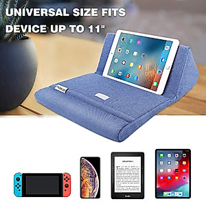 MoKo Tablet Pillow Stand, Soft Bed Pillow Holder, Fits up to 11" Pad, Fit with iPad 10th,iPad Pro 11 2022, New iPad Air 4 10.9/Air 3, iPad Pro 11/10.5/9.7, Mini 5 4, Galaxy Tab S6/ S7 11", Denim Blue