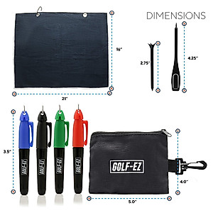 Golf-EZ Golf Essentials Kit | Golf Towel | Cleaning Brush | TRI-LINE Golf Ball Alignment Kit | Divot Repair Tool | Golf Ball & Tee Holder
