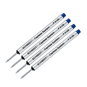 4 Pack - Schmidt P8126 Short Version at 3.88" Capless Rollerball Refill - Blue