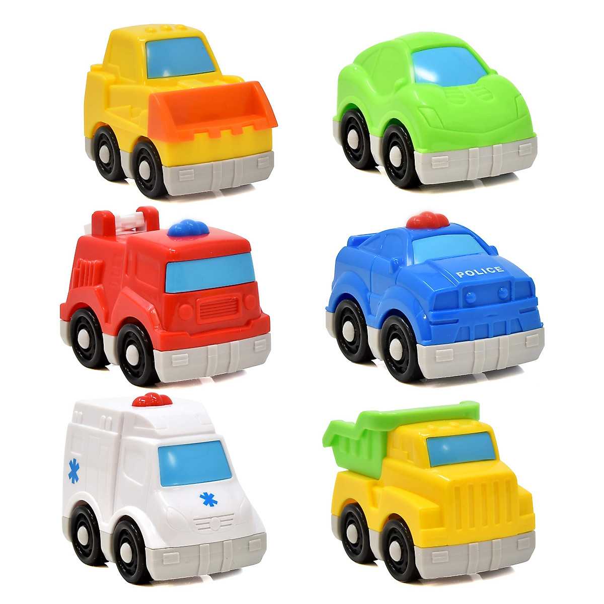 Number 1 in Gadgets Mini Toy Vehicles for Toddlers, 6 Pack Dump Truck Car Fire Truck Construction Police Ambulance Plastic Cars Play Kit Set