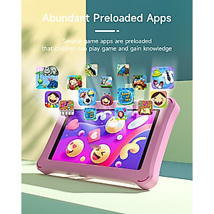 Kids Tablet, 8 inch Tablet for Kids, 2GB RAM 32GB ROM Android Tablets IPS Screen 1280x800, Iwawa & Parent Control Toddler Tablet, WiFi, Dual Camera, 4300mAh Battery, Shockproof Case, Pink