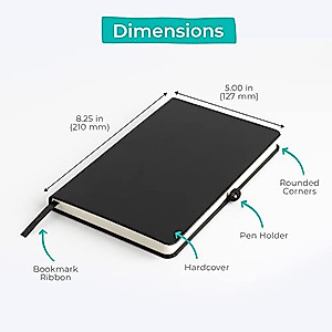 WallDeca Classic Lined Notebook Journal | Hard Cover, 240 Pages, Ruled 8.25 x 5 inches, Ivory 80 GSM Paper | School, Business, College, Notes, Journaling (2-Pack: Black)