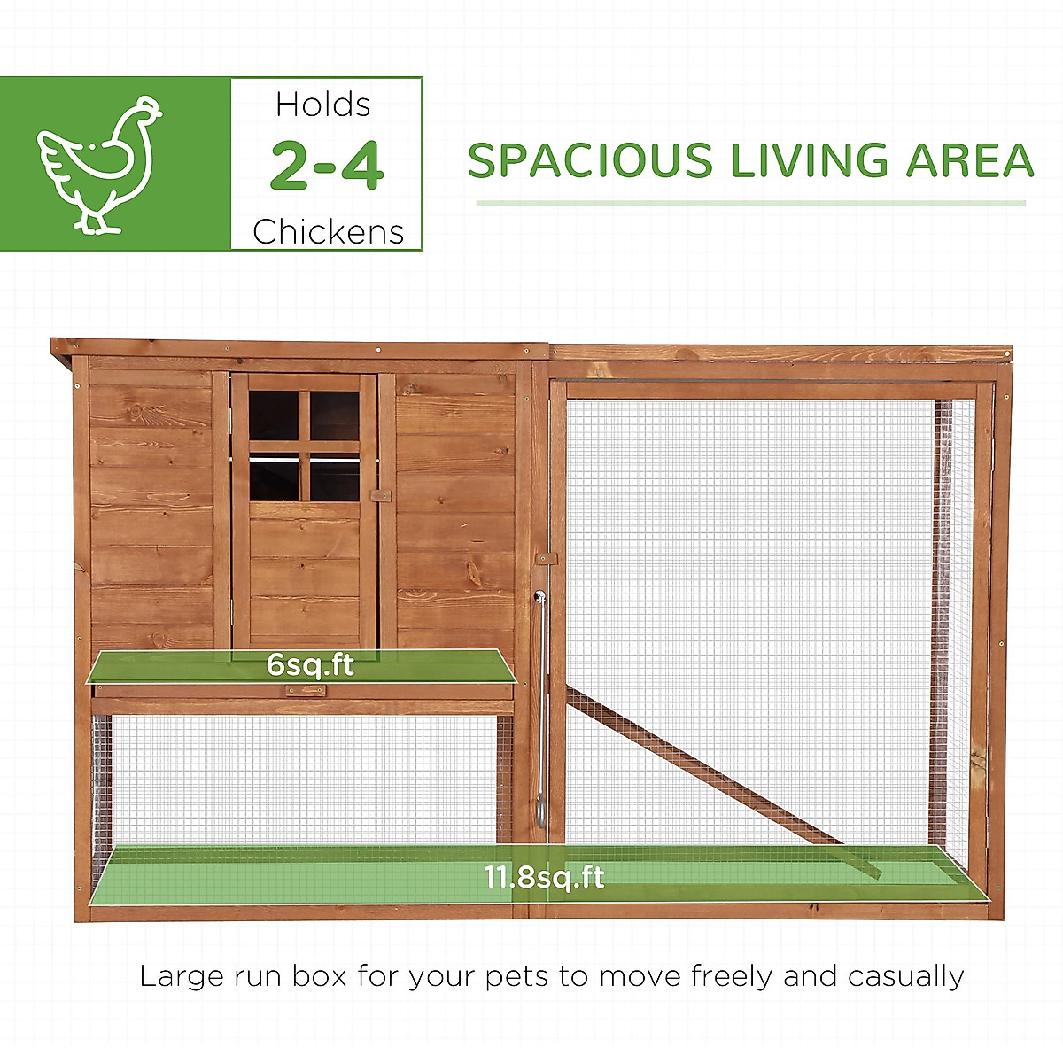 PawHut 64" Large Wooden Chicken Coop Kit With Outdoor Run And Nesting Box
