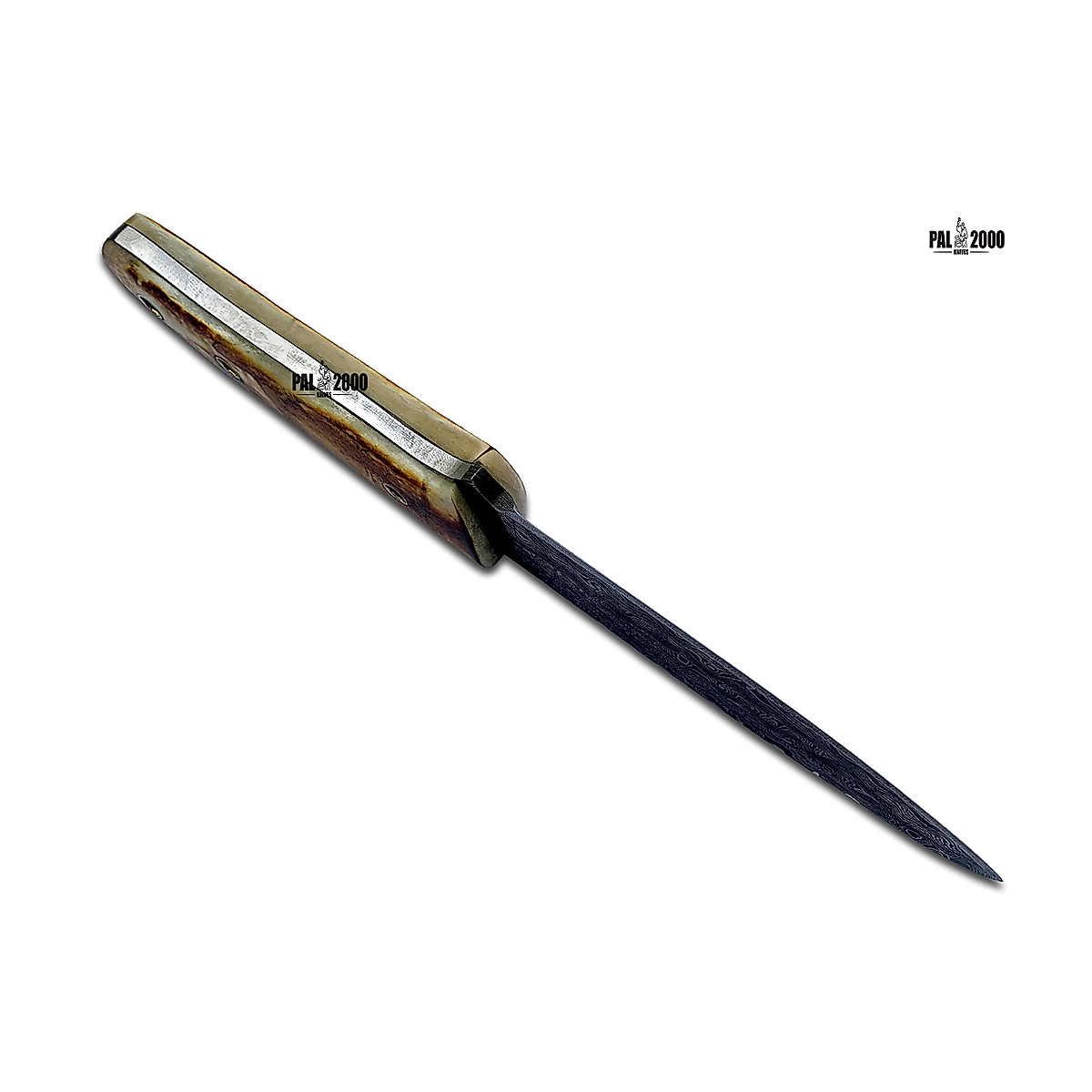 PAL 2000 KNIVES DAM-6003 Handmade Damascus Steel Knife Stained Camel Bone with Genuine Leather Sheath