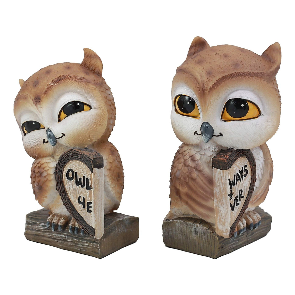 Ebros Romantic Kissing Love Owl Couple Decor Statue 2 Piece Set Decorative Figurine Valentines Birds Pair of Owls Holding Heart Shaped Sign Saying Owlways 4Ever