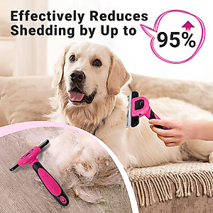 MIU COLOR Pet Grooming Brush, Deshedding Tool for Dogs & Cats, Effectively Reduces Shedding by up to 95% for Short Medium and Long Pet Hair, Hot Pink