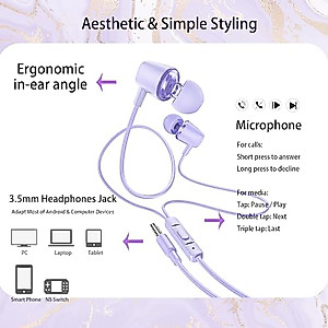 GOGOSINIS Aesthetic Earbuds Set with case for Kids for School, Wired Headphones with case and Small Size Ear Tips, Ear Buds with Cute case, 3.5mm Earphones for Smartphone and PC Laptop.(Pink-Purple)