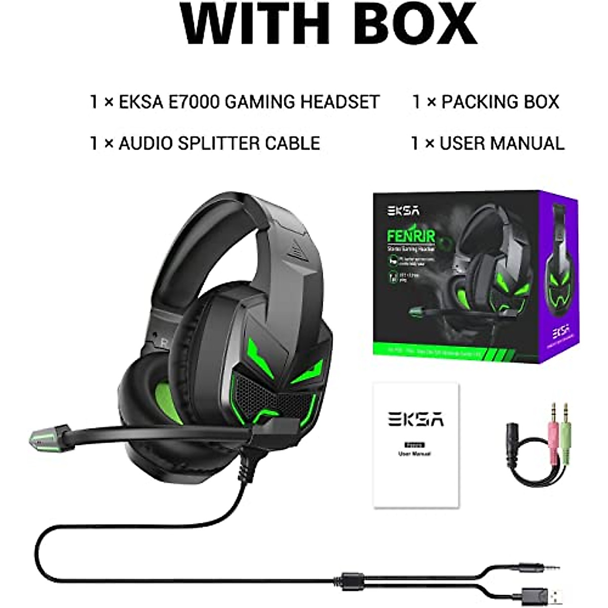 EKSA Fenrir S Gaming Headset for Xbox Series X/S, Xbox One, PS5, PS4, PC, Switch - Noise Cancelling Microphone, Comfortable Ear Pads, 50 mm Drivers, RGB Light, One Key Control - Birthday Gift