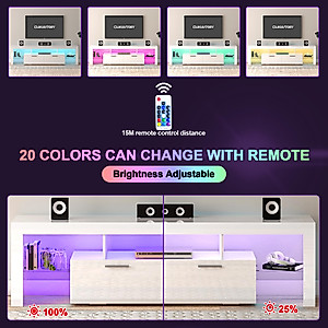 Clikuutory Modern LED 63 inch Long TV Stand with Large Storage Drawer for 50 55 60 65 70 75 Inch TVs, White Wood TV Console with High Glossy Entertainment Center for Living Room, Bedroom, White