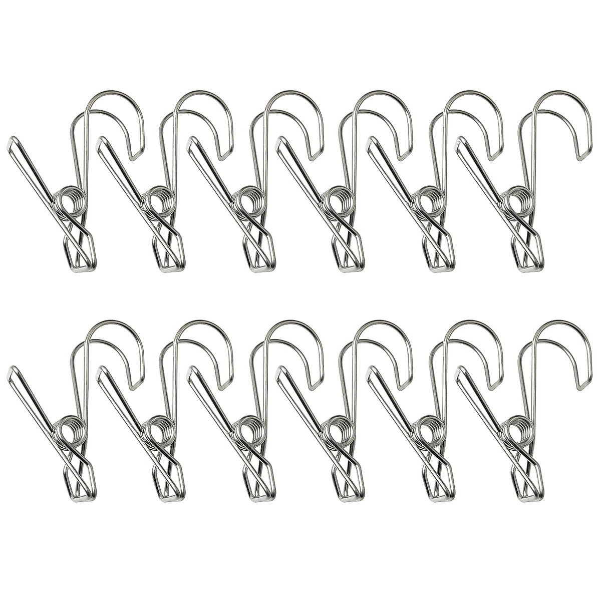 Pro Bamboo Kitchen 12PCS Stainless Steel Short Tail Drying Clothes Clips with Hooks Heavy Duty Multi-Functional for Displaying Items Document Storage Hooks Universal Clips Kitchen Bathroom Hanging
