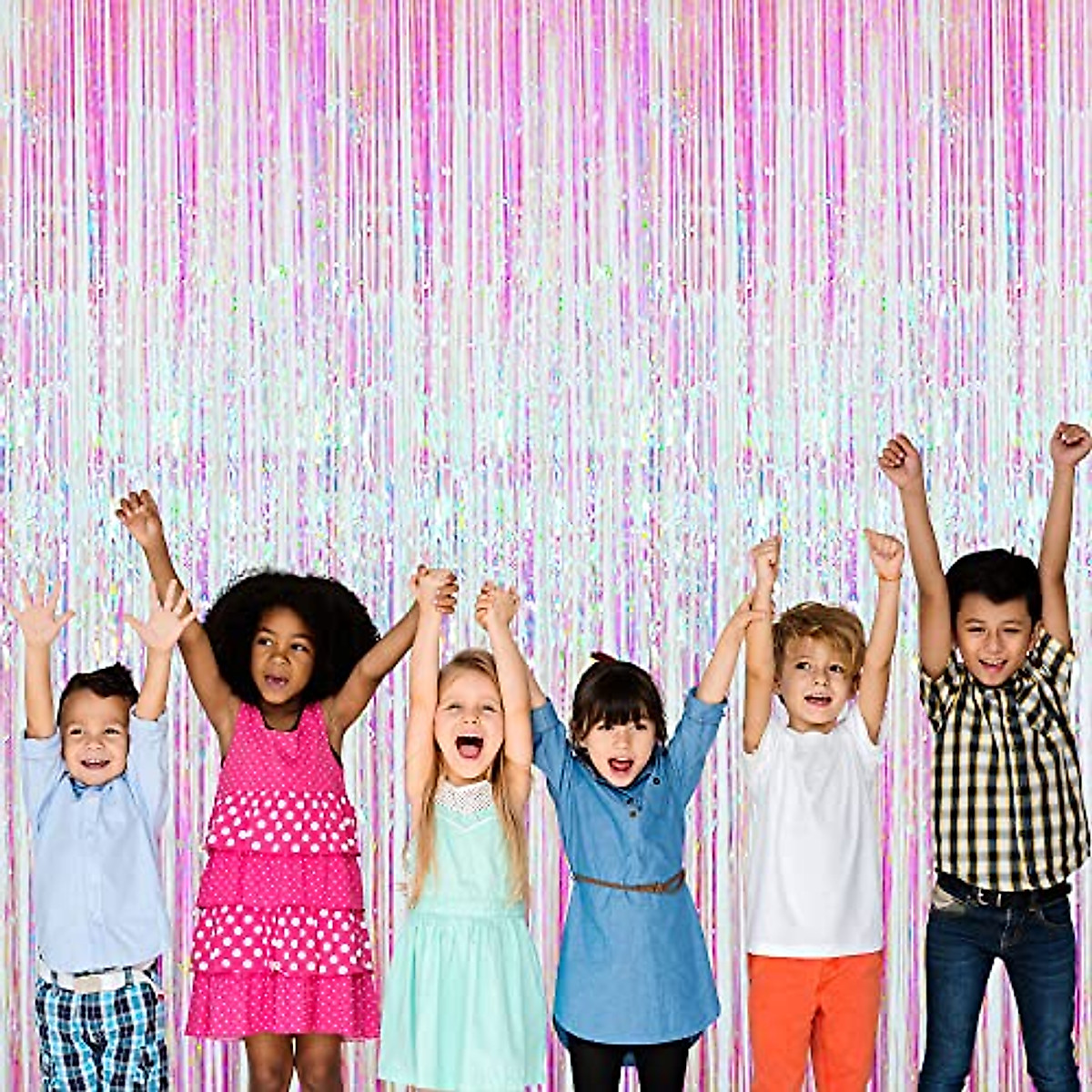 GOER 3.2 ft x 9.8 ft Metallic Tinsel Foil Fringe Curtains Party Photo Backdrop Party Streamers for Birthday,Graduation,New Year Eve Decorations Wedding Decor (Iridescent,1 Pack)