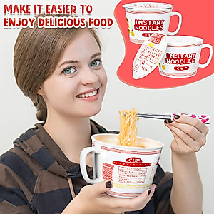 Norme 2 Sets Ramen Bowl Set with Chopsticks 34 oz Instant Ramen Noodle Bowls with Lid Cute Soup Mug Instant Noodles Cup Large Japanese Soup Bowls with Handle for Kitchen