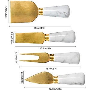 Funland 4PCs Cheese Spreader Knife Set with Marble Handle, Cute Cheese Knives Cutter Slicer Marble Cheese Board, Cheese Spatula Cheese Board Accessories, Gift Parties, Holiday, Weddings - Gold