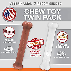 Nylabone Classic Power Chew Toys Twin Pack - Dog Toys for Aggressive Chewers - Tough & Durable Dog Bones for Large Dogs - Bacon and Chicken Flavors, Large/Giant (2 Count)