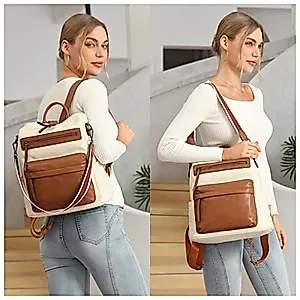 BOSTANTEN Leather Backpack Purse for Women Fashion Designer Shoulder Bag Convertible Travel Backpack Purses Brown-beige