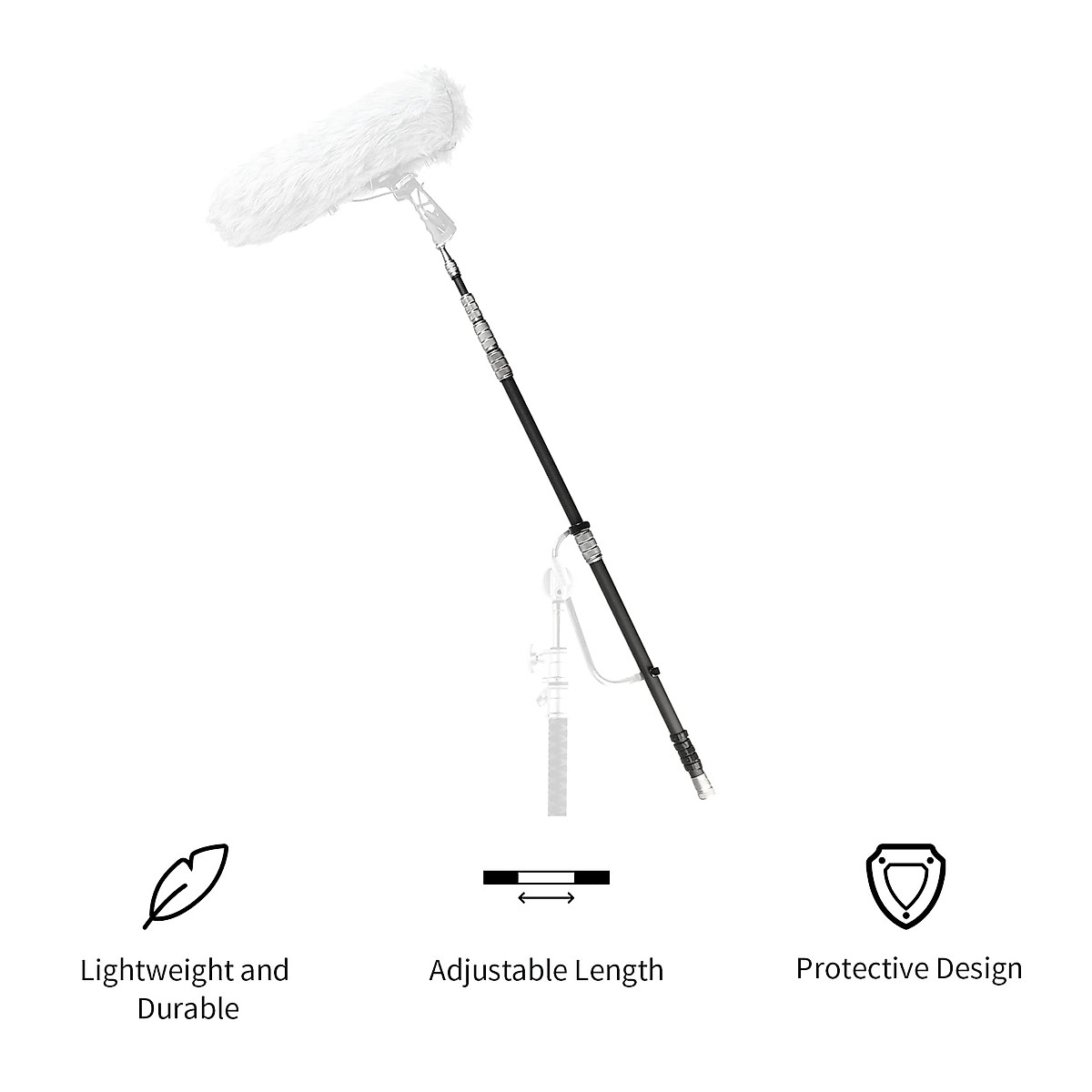 Selens Mic Boom Pole Portable Microphone Boom Arm 5-Section Extendable Handheld Mic Arm Microphone Holder for Sound Recording, Video, Broadcast and Electronic News Gathering, 2.7ft-9.8ft