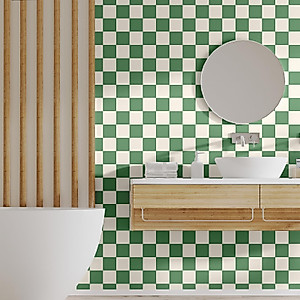Drydiet Retro Checkerboard Peel and Stick Wallpaper 70s Checkered Wallpaper Checkered Removable Wall Paper Decorative Checkered Decor for Bathroom Cabinet(Green,9.8' X 15.75'')