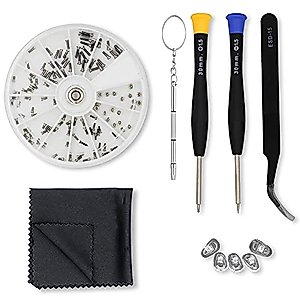 Eyeglass Repair Kit - Anti Slip Nose Pads Glasses Set with Tiny Screws, Nuts, Tweezers, 2 Kinds Universal Screwdrivers, Precision Tool for Repairing Eye Glass, Sunglass, Jewelry, Watch