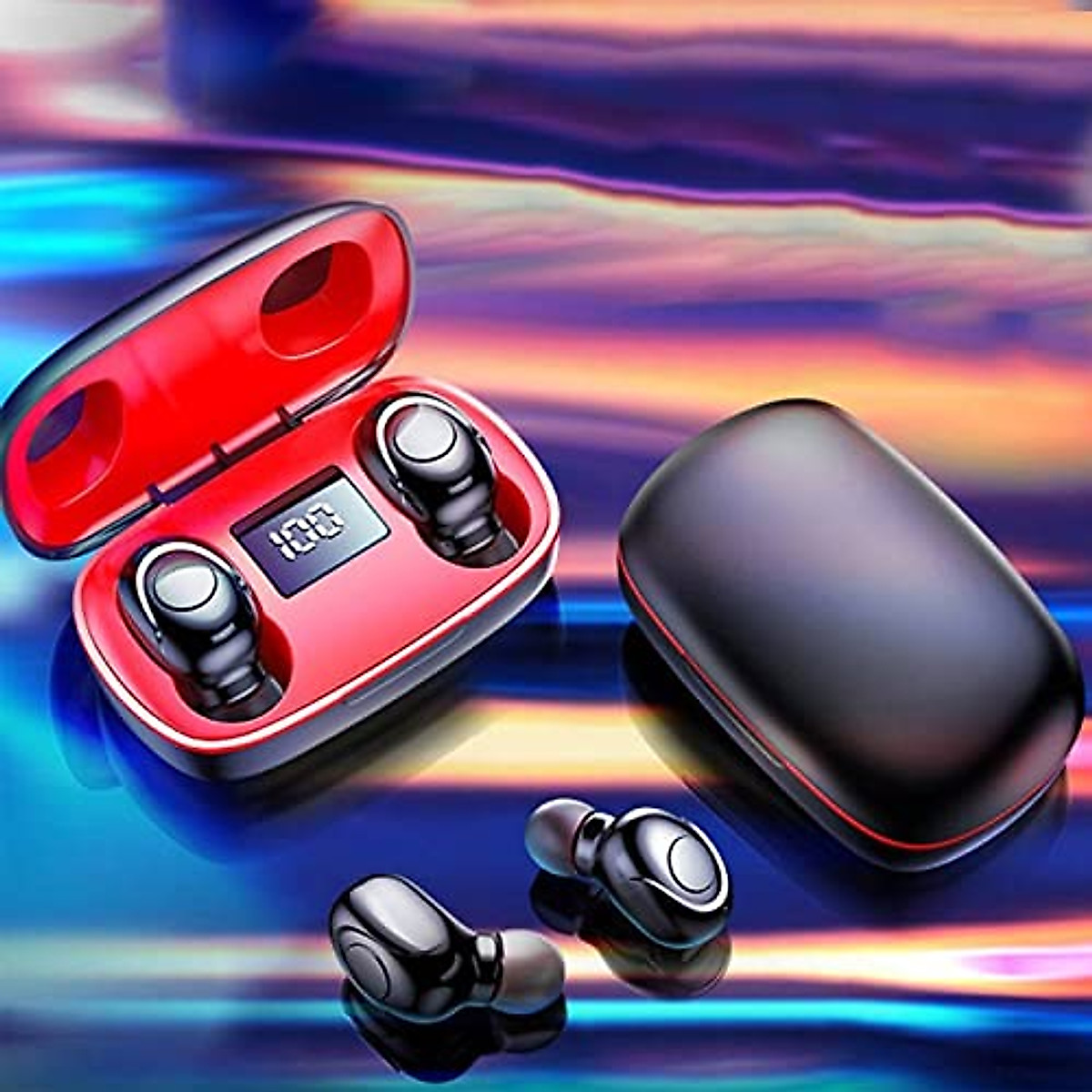 Upgraded Wireless Earbuds, Bluetooth Headphones with Mic,Noise Cancelling in-Ear Earphones, Light-Weight Earbuds with LED Display Charging Case for Sport, (Black)