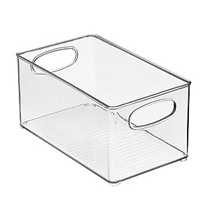 mDesign Plastic Storage Organizer Wide Container Bin with Handles for Bathroom, Home Organization - Holds Vitamins, Supplements, Makeup, Styling Tools - Ligne Collection - 2 Pack - Clear