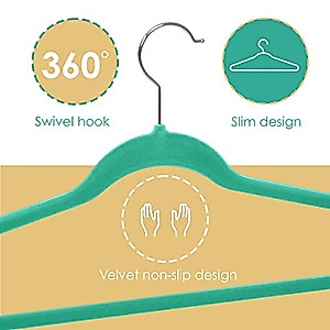 Home Basics Sunbeam Slip-Proof Snag-Free Ultra Slim Velvet Hanger with Rotating Steel Hook (Pack of 10) (TURQUOISE)