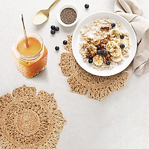 RIANGI 100% Jute Placemat farmhouse placemats set of 4 Reversible Natural 13x13 Inches Charger Plate Wedding Placemats - Hand Made by Skilled Artisans - Boho Table Mats