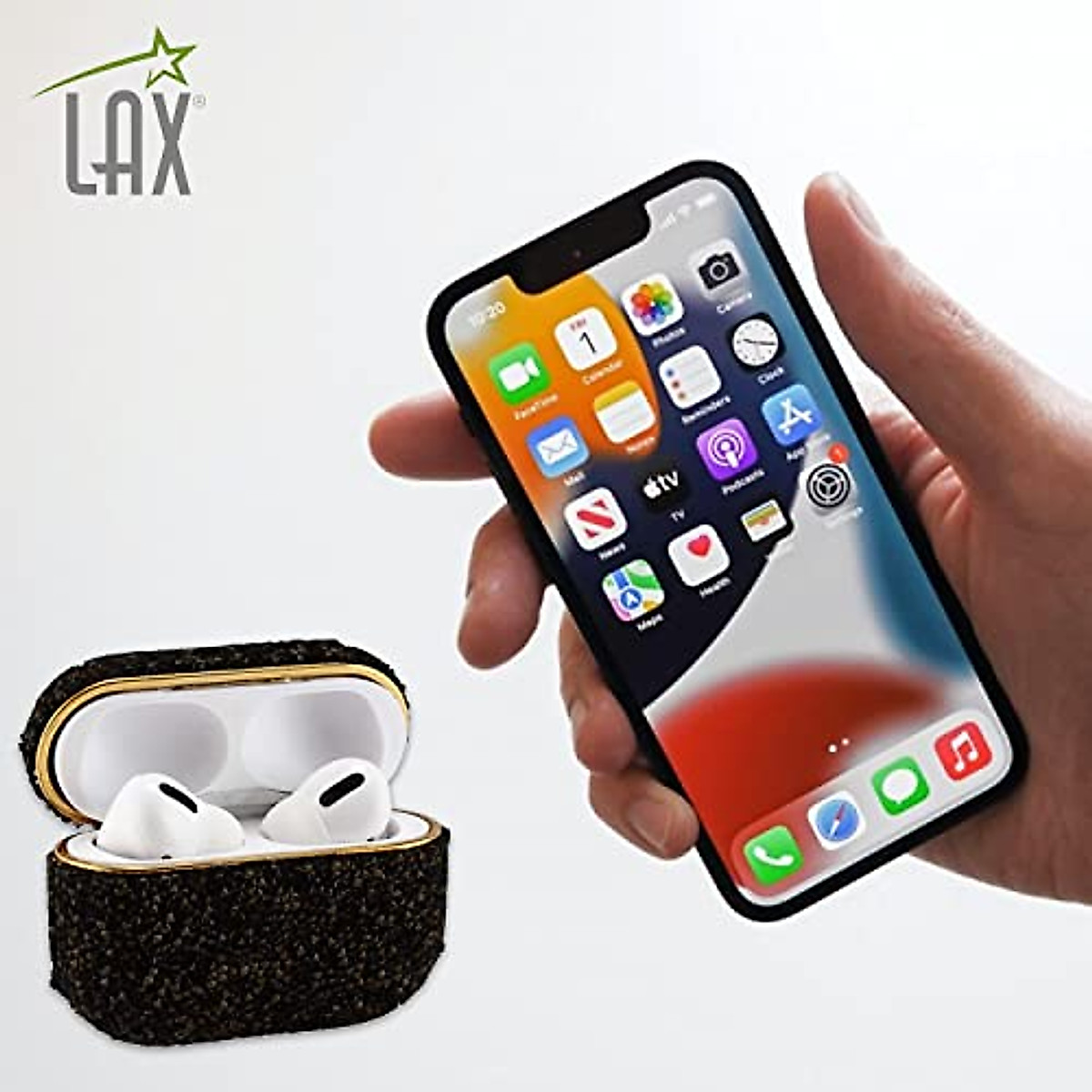 LAX Gadgets AirPods Pro Case Cover - Protective Compatible with Apple AirPod Pro - Lightweight Case with Carabiner Key Ring  Easy to Use - Rhinestones Black