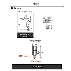 MINJING Bidet Faucet, Single Cold Hand Held Toilet Bidet Sprayer White Paint Stainless Steel Solid Brass Valve Bidet Faucet Shower Douche Kit,A Set