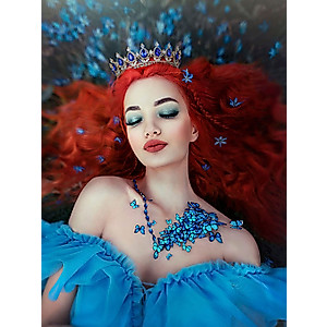 SWEETV Crystal Queen Crown for Women, Rhinestone Wedding Tiara Headband, Full Round Princess Crown Hair Accessories for Prom Birthday Costume Party, Royal Blue+Gold