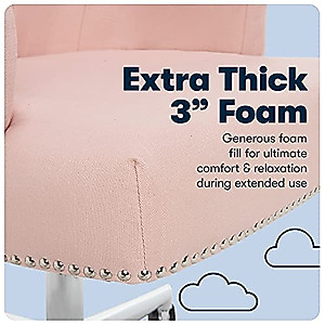 Serta Leighton Home Office Chair with Memory Foam, Height-Adjustable Desk Accent Chair with Chrome-Finished Stainless-Steel Base, Twill Fabric, Blush Pink 27.25D x 24W x 35.75H in