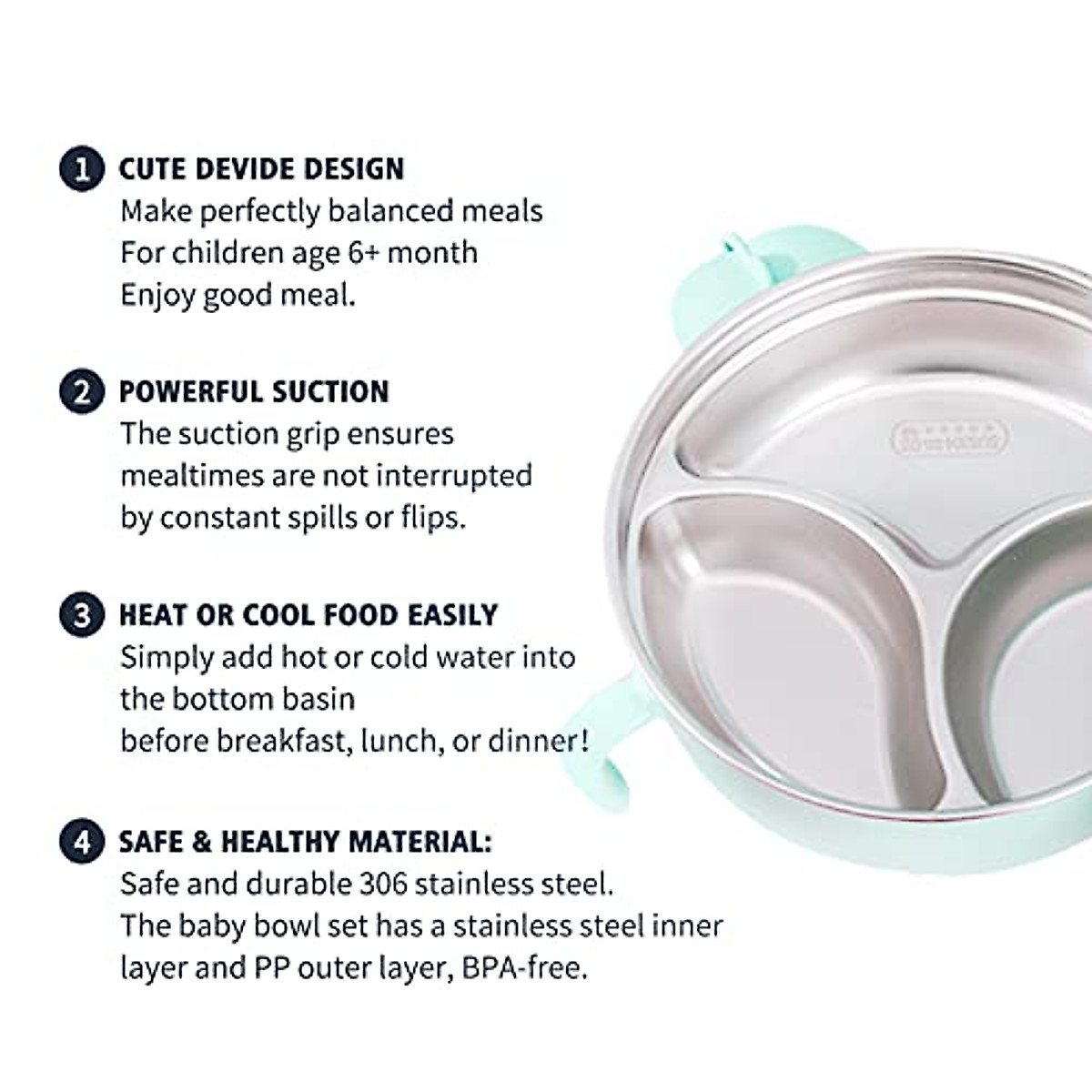 Qianliyer Stainless Steel Toddler Plates Set - Make Mealtime Fun and Warm With Insulated BPA Free Baby Bowl, Lid and Handle,Suction Bowls for Toddlers & Kids with Utensils (Pink)