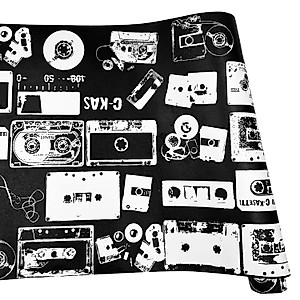 Yifely Black White Drawer Covering Paper Retro Cassette Shelf Liner Countertop Door Sticker 17.7inch by 9.8 Feet