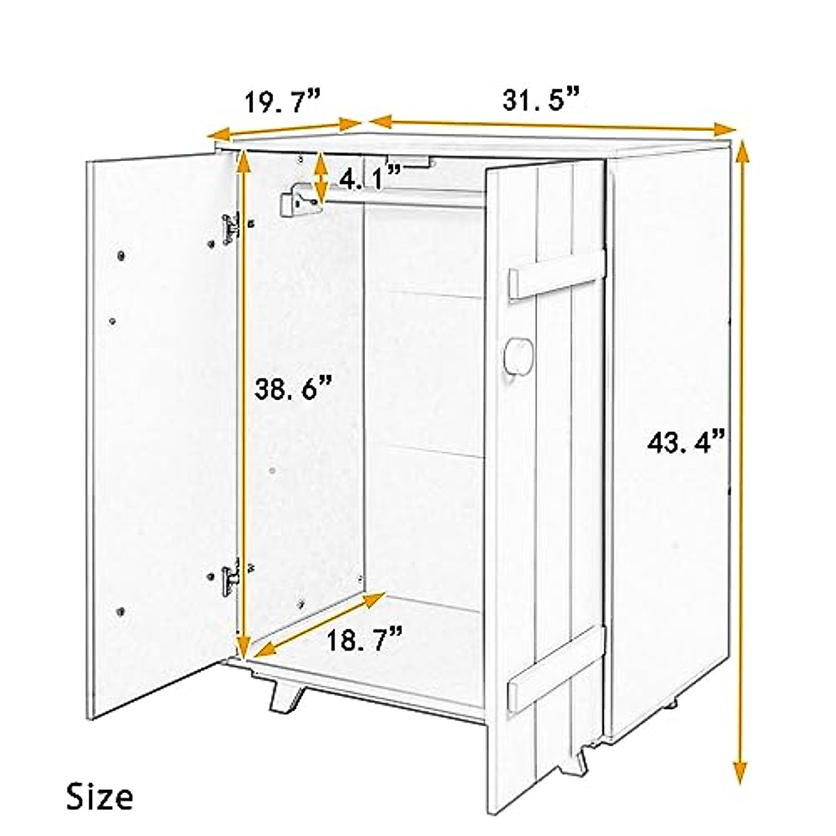 RIDFY Wooden Kids Wardrobe with Hanging Rod,Freestanding Cabinet with 2 Doors,Dress up Storage with Wood Legs,Closet Organizers and Storage for Boys/Girls(31.5”L x 19.7”W x 43.4”H) (White)