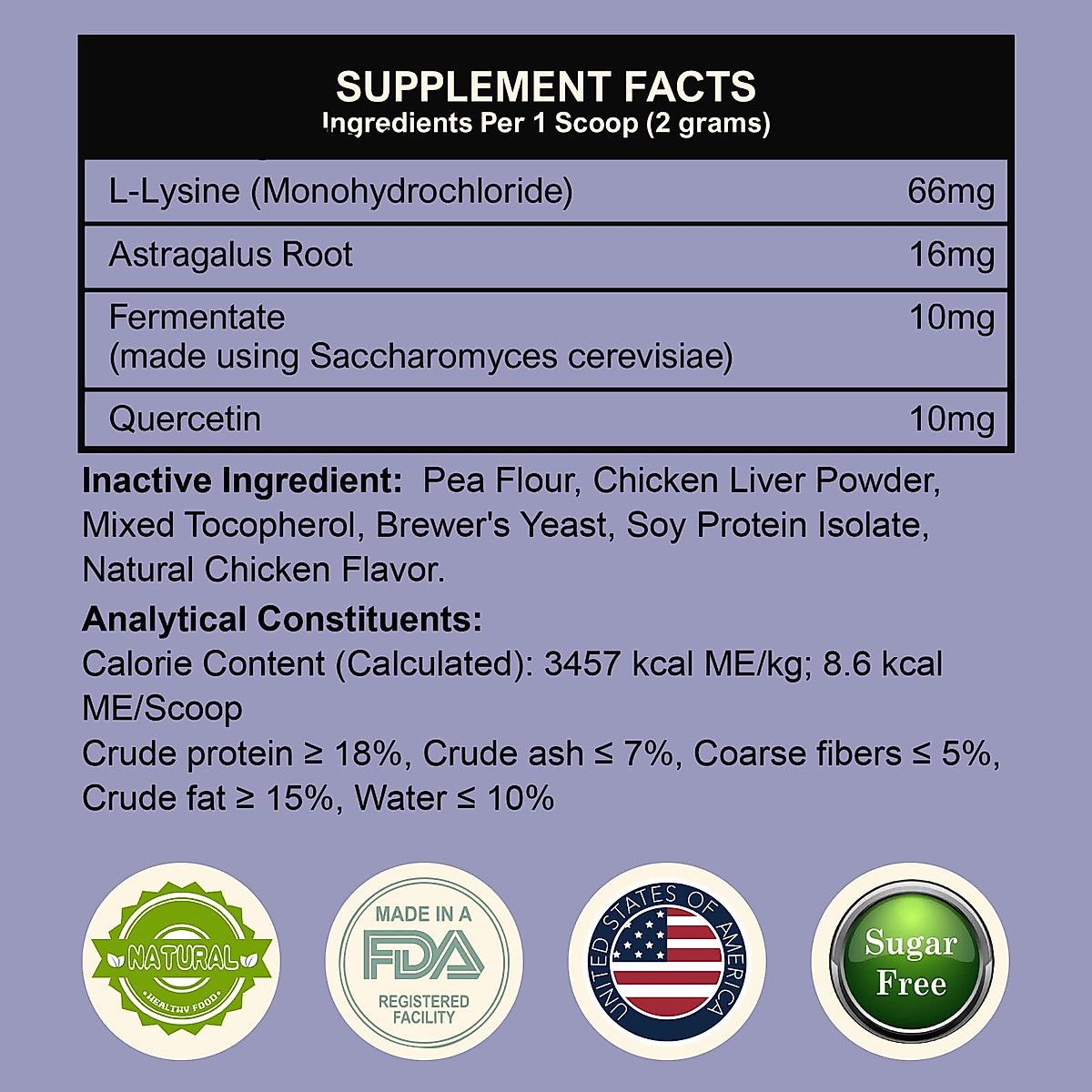 L-Lysine Powder for Cats, Immune Support for Cats, Supports Immune and Eye Health Supplement, Lysine for Cats, Aid with Reduces Eye Discharge, Alleviates Sneezing and Runny Nose