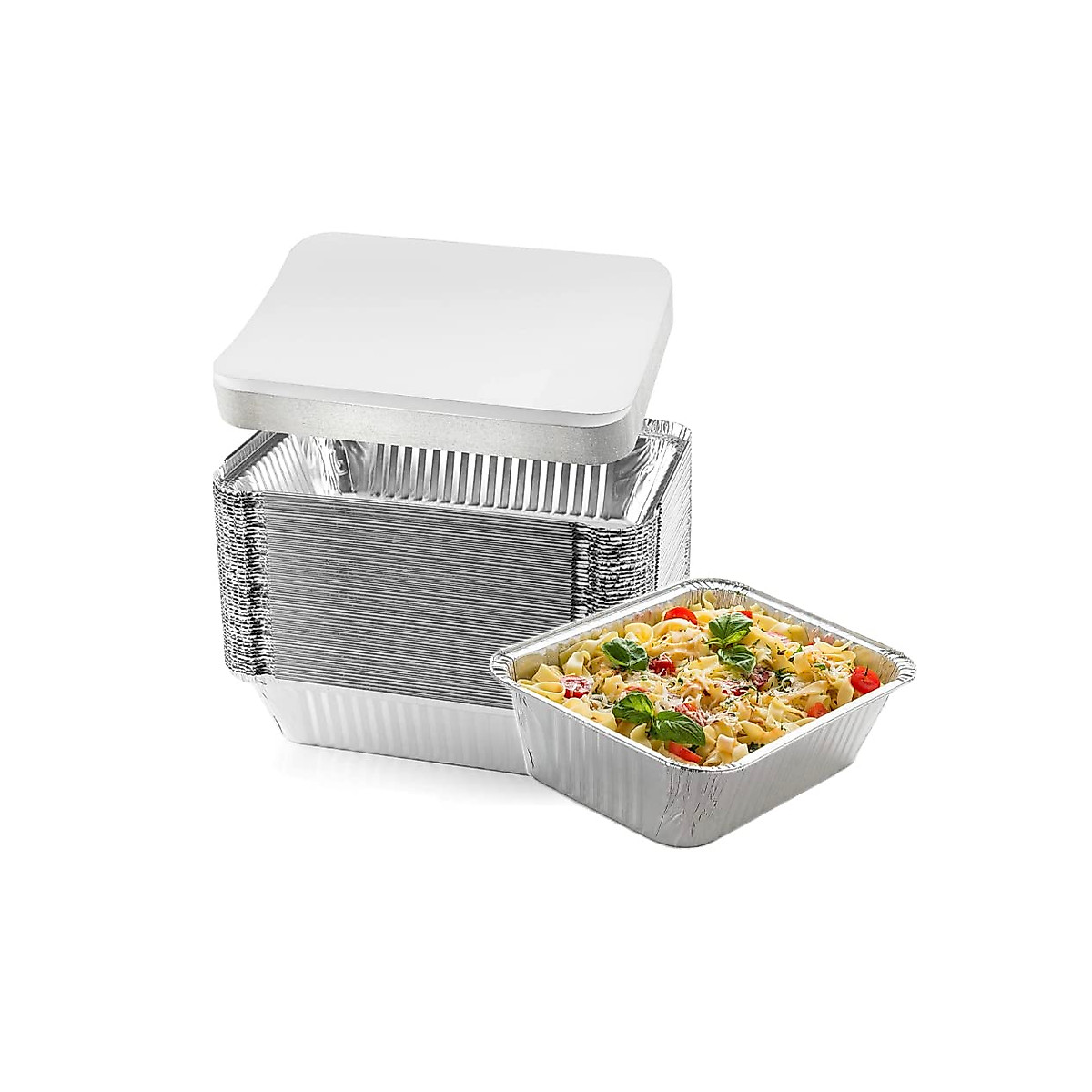 Aluminum Pans – Practical Food Containers and Lids – 2.25lbs Disposable Food Containers with Lids - Food Prep Containers with Lids for Takeout, Freezer, Oven - 8.5 x 6-inch Aluminum Foil Pans – 50pcs