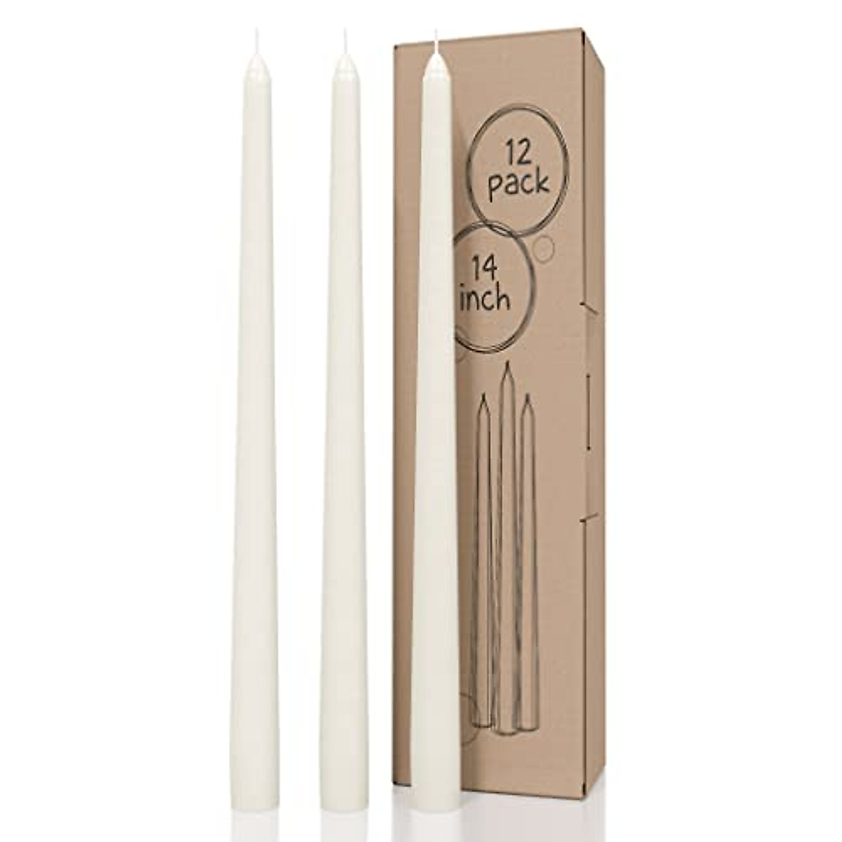 CANDWAX Ivory Taper Candles 14 inch Dripless - Set of 12 Tapered Candles Ideal as Dinner Candles - Smokeless and Unscented Taper Candles Long Burning - Hand Poured Tall Candlesticks