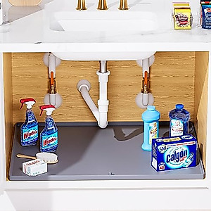 Puricon Under Sink Mat, 28” x 22” Under Sink Mats for Kitchen Waterproof, Silicone Under Sink Liner Under Cabinet Rubber Mat Protector, Flexible Under Sink Drip Tray for 30” Bathroom Cabinet -Gray